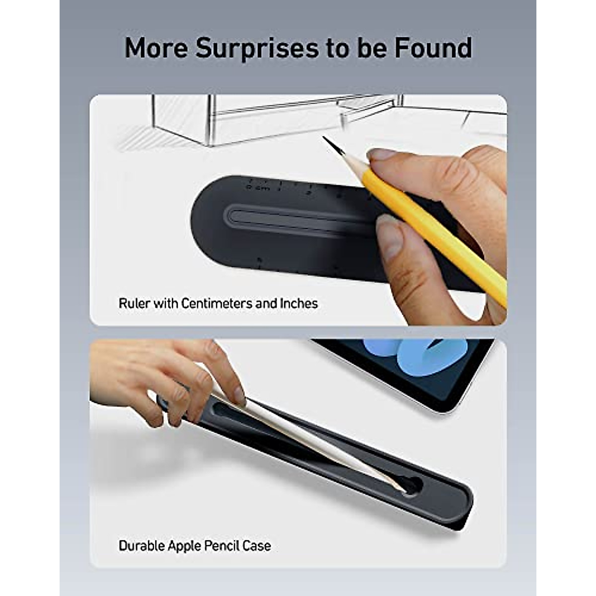 ergounion 3 in 1 Silicone Laptop Stand for Desk - Portable Computer Keyboard Stand for Ergonomic Typing/Reading, Pencil Case Holder for Apple Pencil, Measurable Laptop Riser 9"(24cm) - Midnight