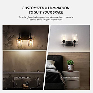 VONLUCE 2-Light Vanity Light in Matt Black Finish, Vintage Farmhouse Mirror Lights with Clear Glass Shade, Modern Industrial Wall Sconce for Bathroom, Bedroom, Hallway, Makeup Dressing Table