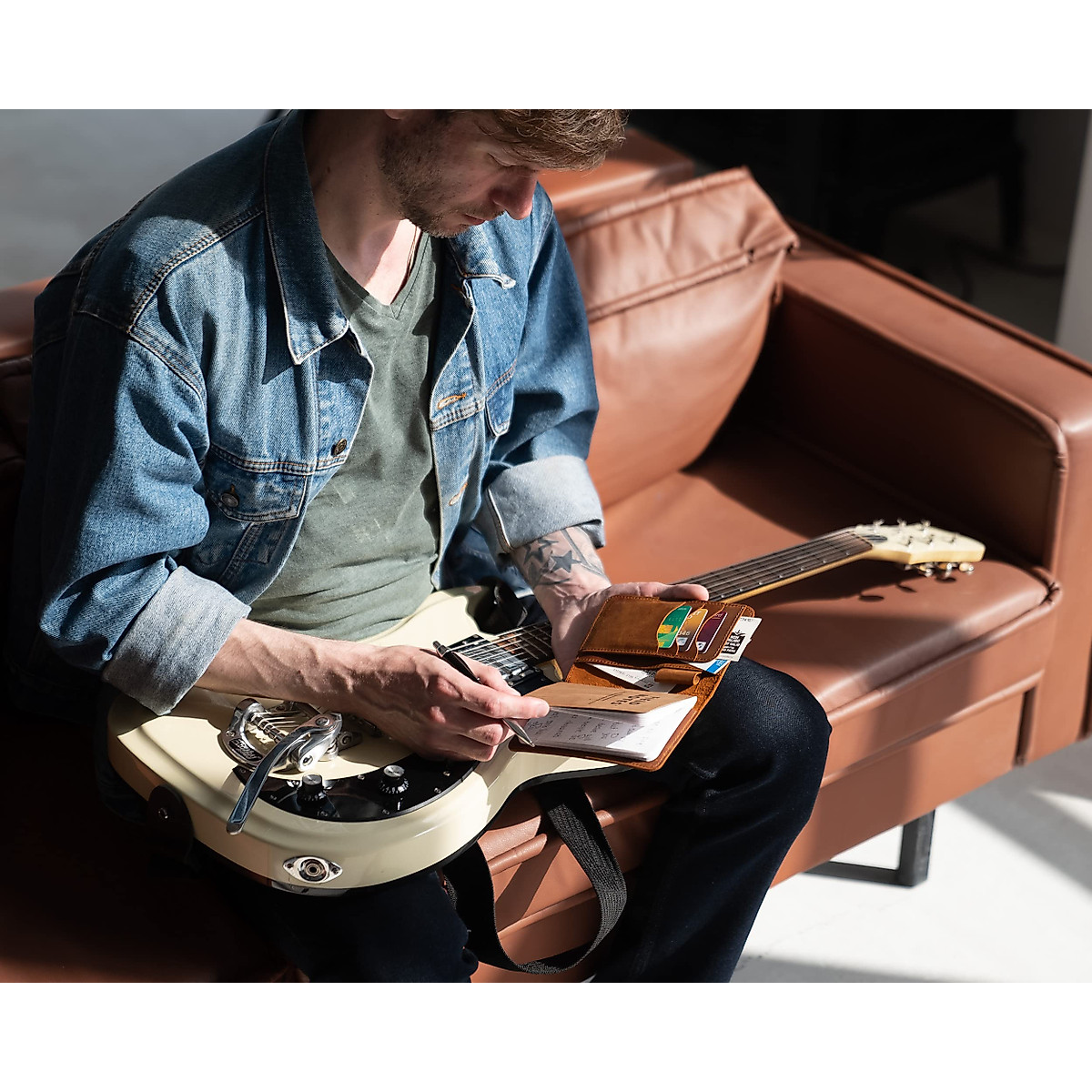 Leather Journal Cover for Moleskine Cahier Notebook Pocket size with pen holder 3.5" x 5.5" Personalized Refillable Cover Compatible with Field Notes