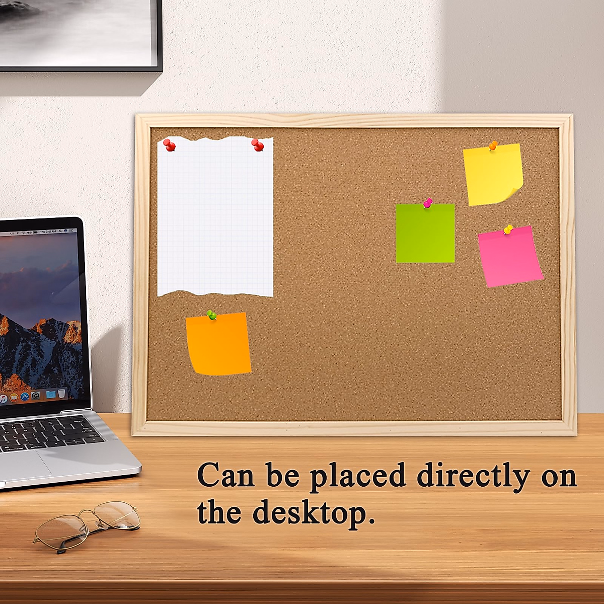 Cork Board Bulletin Board, 15.7"X 12" pin Boards for Walls, Oak Wood Finish Frame, Wall Mounted Cork Board for Office Home and School(Pins, Eye Bolts, gaskets, Screws)