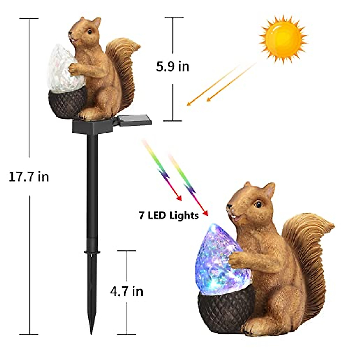 Garden Stake Solar Light Outdoor Decorative Cute Squirrel Solar Powered Figurine Light Waterproof Statue with Solar Led Light for Outside Decor Yard Lawn Garden Ornaments Gifts for Mom Women