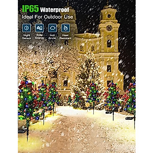 Solar Christmas Decorations Tree Lights Outdoor Waterproof, 20LED-Lights Solar Yard Decorative, Solar Stake Lights Xmas Tree Garden Decor with Constant & Flashing Modes for Pathway Lawn Patio, 2PCS