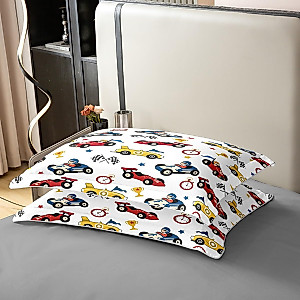 jejeloiu Kids Boys Cartoon Car Bedding Set Twin Size Race Car Bedding Set for Kids Teens Boys Sports Cars Comforter Cover Set Quilt Cover,No Comforter