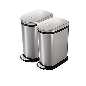 Heim Concept 2 Pieces Set Step Trash Can with Slow Down Close, 2.6 Gallon, Brushed Stainless Steel
