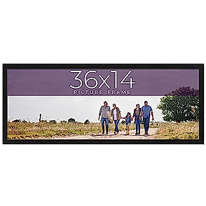 36x14 Frame Black Real Wood Picture Frame Width 0.75 Inches | Interior Frame Depth 0.5 Inches | Gun Metal Traditional Photo Frame Complete with UV Acrylic, Foam Board Backing & Hanging Hardware