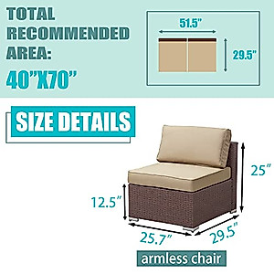 PHIKOOVA Wicker Outdoor Sectional Sofa Set Patio Garden Armless Sofa Chair with Washable Zippered Cushions for Porch Poolside Balcony(Beige)