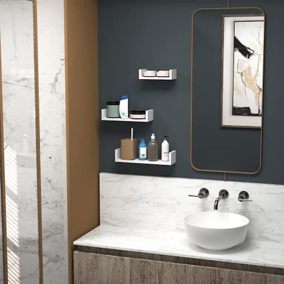 Goizxol Floating Shelves Wall Mounted, Solid Wood Wall Shelves Set of 3, White