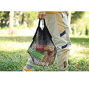 2 Pack Long Handle Mesh Shopping Bags for Farmer's Market Grocery Drawstring Food Bags Onions Veggies Bags,Washable Netting Reusable Potatoes Bags Knit Bags Market Bags Carrying