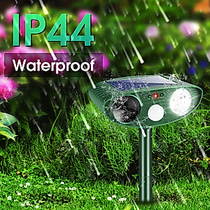 2 Pack Upgraded Ultrasonic Animal Repeller Outdoor,Solar Animal Repeller with Motion Sensor & Deterrent Light to Scare Raccoon Cat Rabbit Squirrel Skunk Dog Deer Repellent Devices for Yard Protection