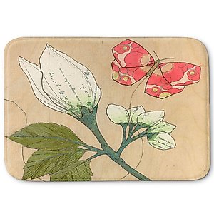 Dia Noche Designs, Bath and Kitchen Floor Mats, Large 36 x 24 in, BR-PaperMosaicWhiteFlowerRedButter2