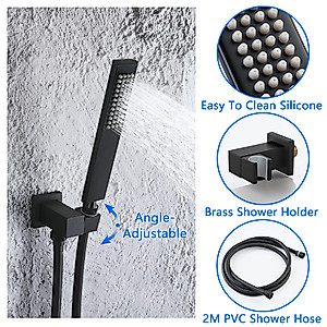 SKOWLL Rain Shower System Wall Mount 12 Inch Bathroom Overhead Shower Kit Digital Shower Fixtures Set with 2 Function LCD Display Valve, 7416W-MB Matte Black