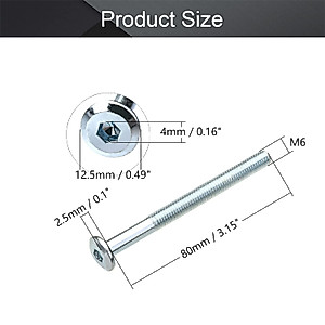 MroMax 10Pcs M6 x 80mm Flat Head Hex Socket Cap Screws Bolts, Blue Zinc Plated Carbon Steel Partial Thread Furniture Screws for Assemble Cabinets, Baby Beds, Tables and Chairs