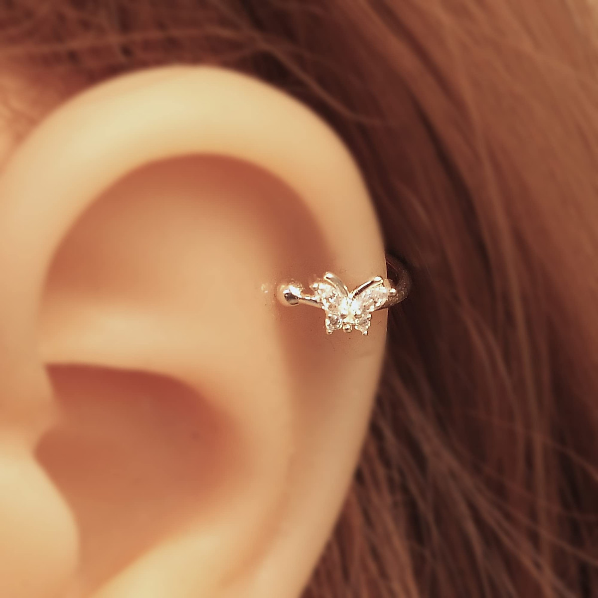 Handmade Single Butterfly CZ Adjustable Ear Cuff, 925 Sterling Silver Cubic Zirconia Clip On Non Piercing Huggie Earrings for Women, Small Dainty Ear Wrap Fake Ear, By MiYa Jewelry