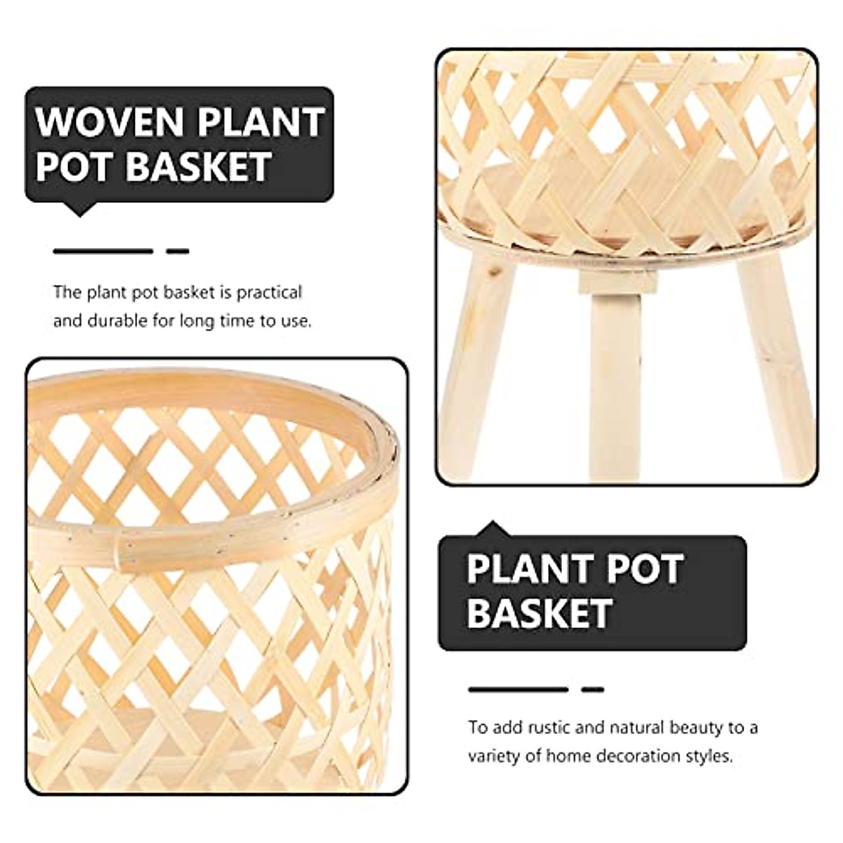 GANAZONO Home Decor Planter Pot Basket with Stand Bamboo Indoor Plant Rack Planter Container Flower Pot Holder Indoor Outdoor Plants Display Shelf for Bonsai Home Office House Plants Indoors Live