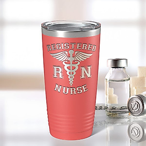 RN Registered Nurse Gift, Nursing School on Guava 20 oz Stainless Steel Tumbler with Lid - Insulated Cup - Travel Mug