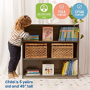 ECR4Kids Classic Bookcase, 36in, Adjustable Shelves, Grey Wash