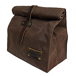 WAYNE'S DOG Waxed Canvas Leather Lunch Bag, Durable, Eco Friendly, Plastic-Free Reusable Food Storage Bag, Unisex Lunchbox For work or school (Coffee)