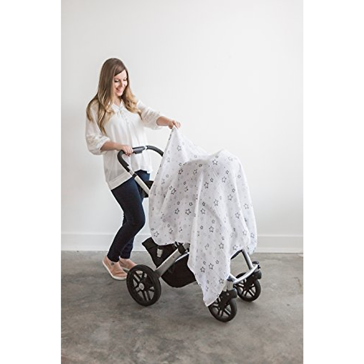 Amazing Baby Muslin Swaddle Blanket, Premium Cotton, Stars, Sterling