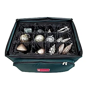 Deluxe Christmas Ornament Storage Box - Holds 48 Ornaments up to 6 Inches Tall by Any Width/Length, 2 Removable Trays with Moving Dividers