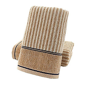 Pidada Hand Towels Set of 2 100% Cotton Striped Pattern Absorbent Soft Decorative Towel for Bathroom 13.4 x 29.1 Inch (Brown)