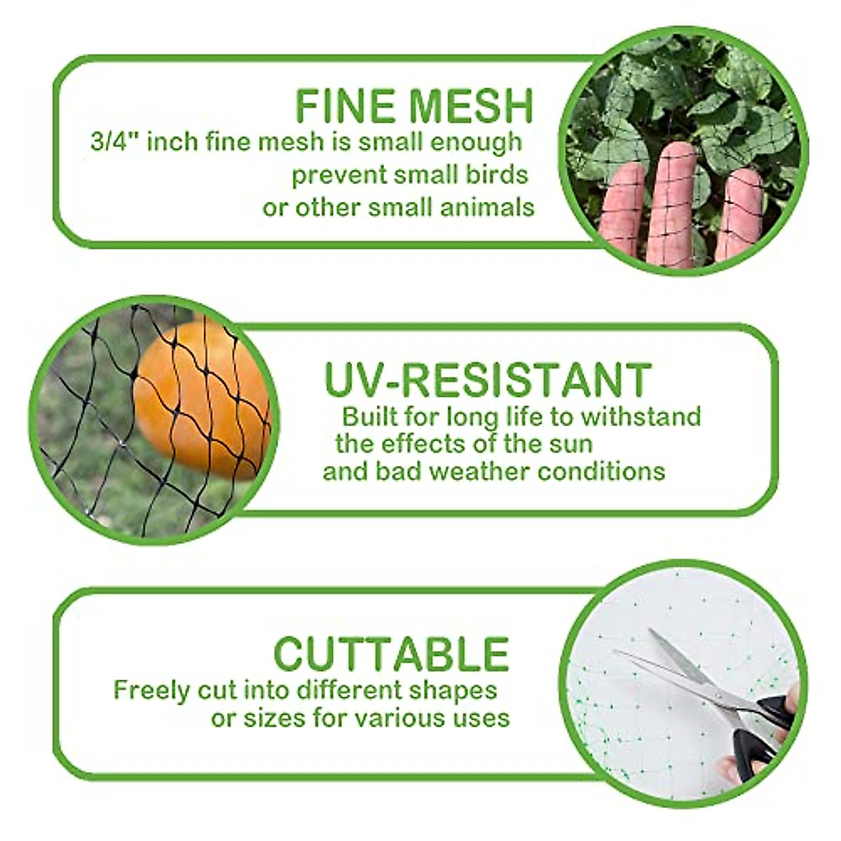 VOCRAY Bird Netting for Garden, 7 x 100ft Green Garden Netting for Protect Plants, Fruit Trees, Vegetables Against Birds, Deer and Other Animals