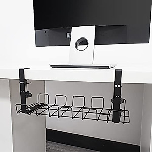 Hippo & Frog No Drill Under Desk Cable Management Tray - Under Standing Desk Cable Organizer,Wire Management Tray,Desk Cable Tray for Office and Home. 1 Rack (Black Wire Tray - 15.94'' (1)