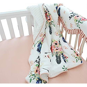 Sahaler Boho Floral Baby Minky Blanket Baby Crib Comforter Toddle Quilt 34x42inch (Feather Floral)