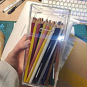 Housoutil 2Pcs Acrylic Makeup Brush Holder Organizer with Lid, Clear Makeup Organizer, Cosmetic Brush Storage Organizer Pen Holder for Bathroom, Dresser, Vanity and Countertop