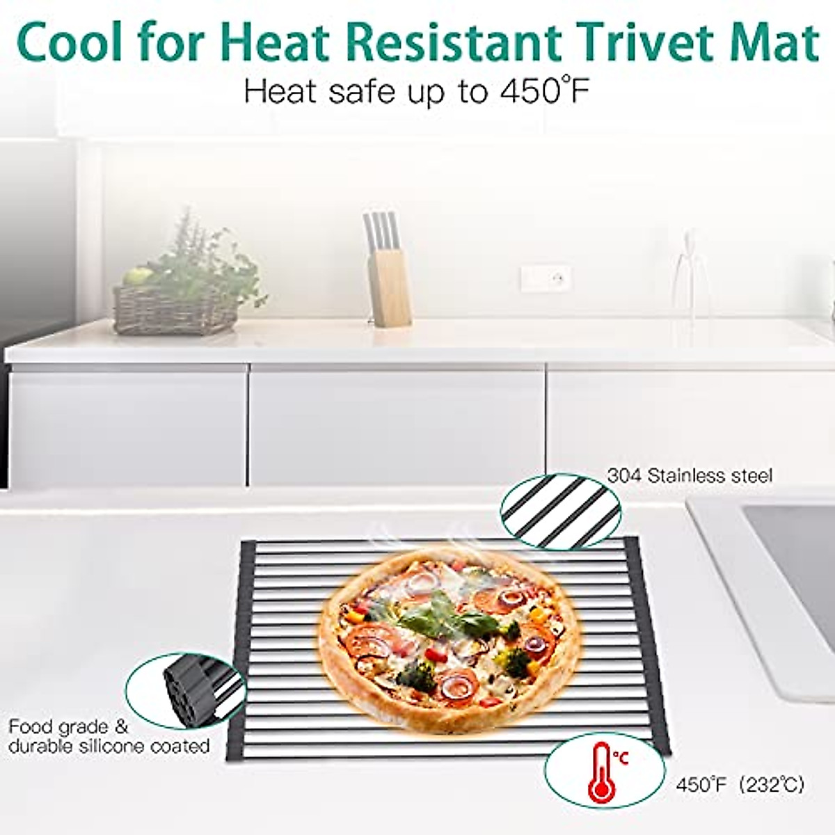 Roll Up Dish Drying Rack, 20.4’’ x 14.1’’ Over The Sink Multipurpose Roll Up Dish Rack Kitchen Portable Roll Up Sink Drying Rack, Anti-Slip Silicone Rolling Dish Drainer for Kitchen Counter