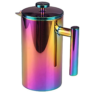 MAGICAFÉ French Press Coffee Maker – Stainless Steel Coffee Maker Double Walled French Press Rainbow 34oz/1L