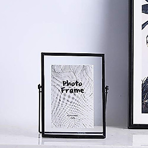 XIAOHONG 2 Pack 4x6 Metal Floating Glass Picture Frame with Metal Easel (Vertical), Simple Metal Geometric Picture Frame for Photos, Art, Tabletop Display (Black)