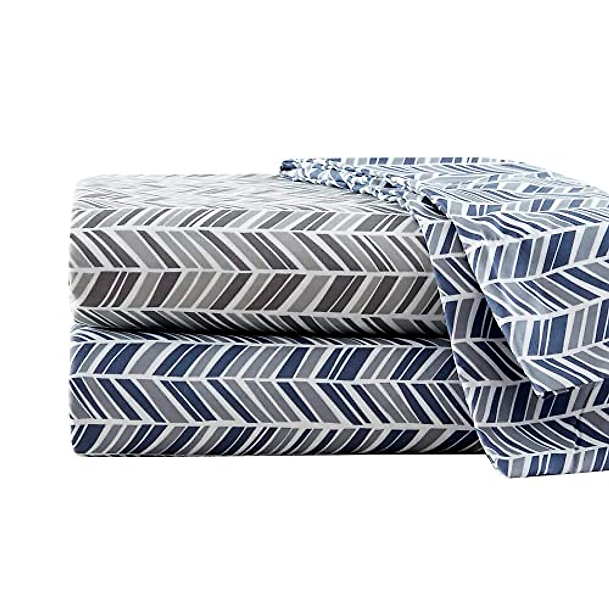 Madison Park Essentials Chevron Printed Ultra Soft 4 Piece Sheet Set, Grey, Queen