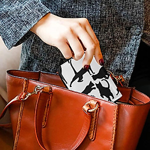 Set of Silhouettes of cats, Icons of cats in Different Poses on WhiteGrey Credit Card Coin wallet, RFID Blocking Compact Women Leather Card Holder, Key Change Organizer, Zipper Purse Clutch Pouch