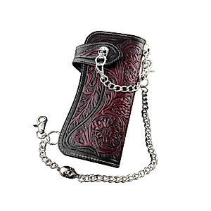 crazy hunter Skull Chain Wallet Long Leather Craft Bag With Metal Chain For Mens L69