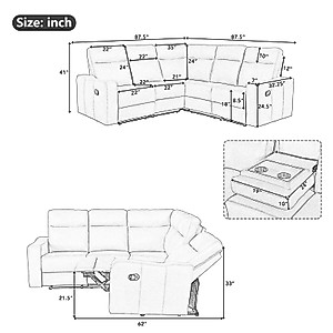 Mystiqueserenity Manual Reclining Home Theater Seating Recliner Chair Sofa with Flipped Middle Backrest and Console, 2 Cup Holders for Living Room, Bedroom, Home Theater, Light Brown