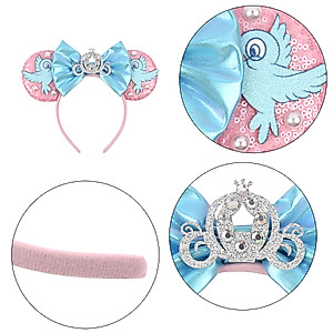 zhezesmila Shiny Mouse Ears Headband, Hot Chicken Ears with Sparkly Bow Hawaii-Headwear Decoration Hair Accessories for Girls Women Adult Kids Birthday Party