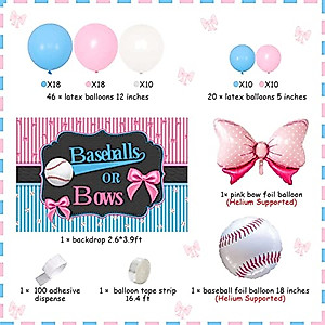 Gender Reveal Party Decorations Baseball Gender Reveal Party Decorations with Baseballs or Bows Backdrop Latex Balloons for Boys and Girls Baby Shower Pregnancy Gender Reveal