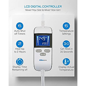 Boncare LCD Digital Control Extra Large Heating Pads for Back Pain Relief and Cramps with Auto Shut Off Fomentera de Calor Super Soft Moist/Dry Heat 12” x 24” (Light Gray)