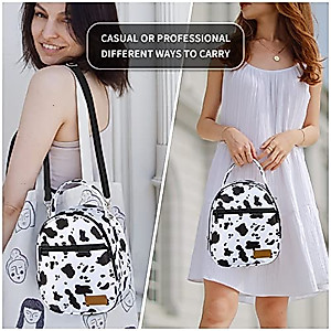 Joymee Lunch Box Insulated Lunch Bag Women Men Reusable Cooler Bag Adult Cute Lunch Tote Bags Organizer with Front Zipper Pocket,Adjustable Shoulder Strap for Work Office Picnic Travel,Cow Print White
