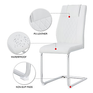 Ginxesh 63‘’ Glass Dining Table Set for 4-6,7 Dining Table Set,Rectangular Tempered Glass Top Kitchen Table and 6 Faux Leather High Back Upholstered Dining Chairs (White, 6 Chairs)