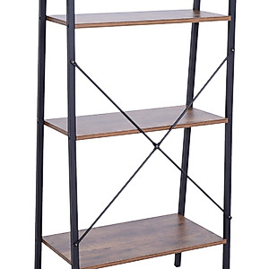 HOMCOM Industrial 4 Tier Ladder Shelf Bookshelf Vintage Storage Rack Plant Stand with Wood Metal Frame for Living Room Bathroom, Distressed Brown