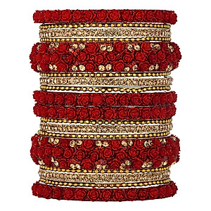 Aheli Ethnic Colorful Metal Bangles Chudha Set Stone Studded Bangle Set Indian Wedding Wear Fashion Jewelry for Women & Girls