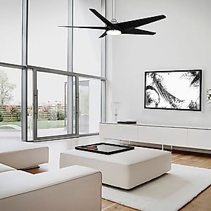 WAC Smart Fans Viper Indoor and Outdoor 5-Blade Smart Home Ceiling Fan 60in Brushed Nickel Black with 3000K LED Light Kit and Remote Control works with Alexa and iOS or Android App