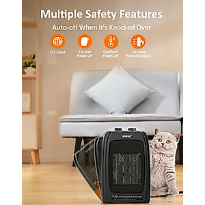 shinic Space Heater for Indoor Use, 1500W/900W Ceramic Space Heater, 1s Fast Heat, Overheat and Tipover Protection, Portable Electric Heater, Quiet Office Small Room Desk Heater, Black