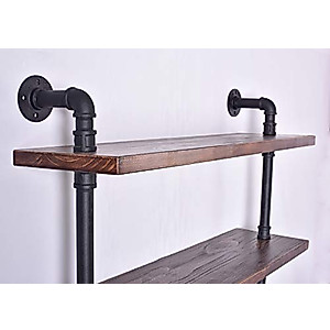 Diwhy Industrial Pipe Shelving Bookshelf Rustic Modern Wood Ladder Storage Shelf 3 Tiers Retro Wall Mount Pipe Design DIY Shelving (Black, L 36")