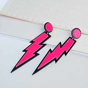 Miayon Women 80s 90s Earrings Retro Delicate Neon Earrings Lightning Drop Hook Earrings for Women (Rose red)