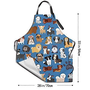 Duduho Cute Dogs Pets Apron with 2 Pockets Cooking Kitchen Bib Aprons for Women Men Unisex Adjustable Waterproof Stain Resistant