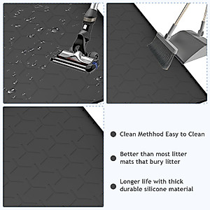 Large Silicone Cat Litter Mat: Easy to Clean Cat Litter Mat Soft and Waterproof Litter Box Mat (22"X34"- Black)