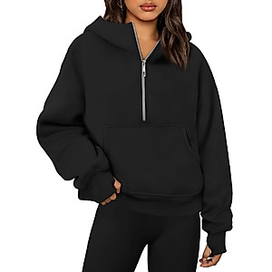 Trendy Queen Womens Oversized Sweatshirts Hoodies Half Zip Pullover Quarter Zip Pullover Fall Outfits Fashion Clothes 2024 Long Sleeve Fleece Winter Sweaters Jackets Y2k Cute Teen Girls Black