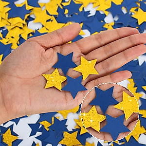 RICHHHA 300Pcs Glitter Blue Gold Stars Confetti，Shiny Paper Table Confetti for Birthday Halloween Bachelorette Wedding Baby Shower Graduation Party Decorations Supplies